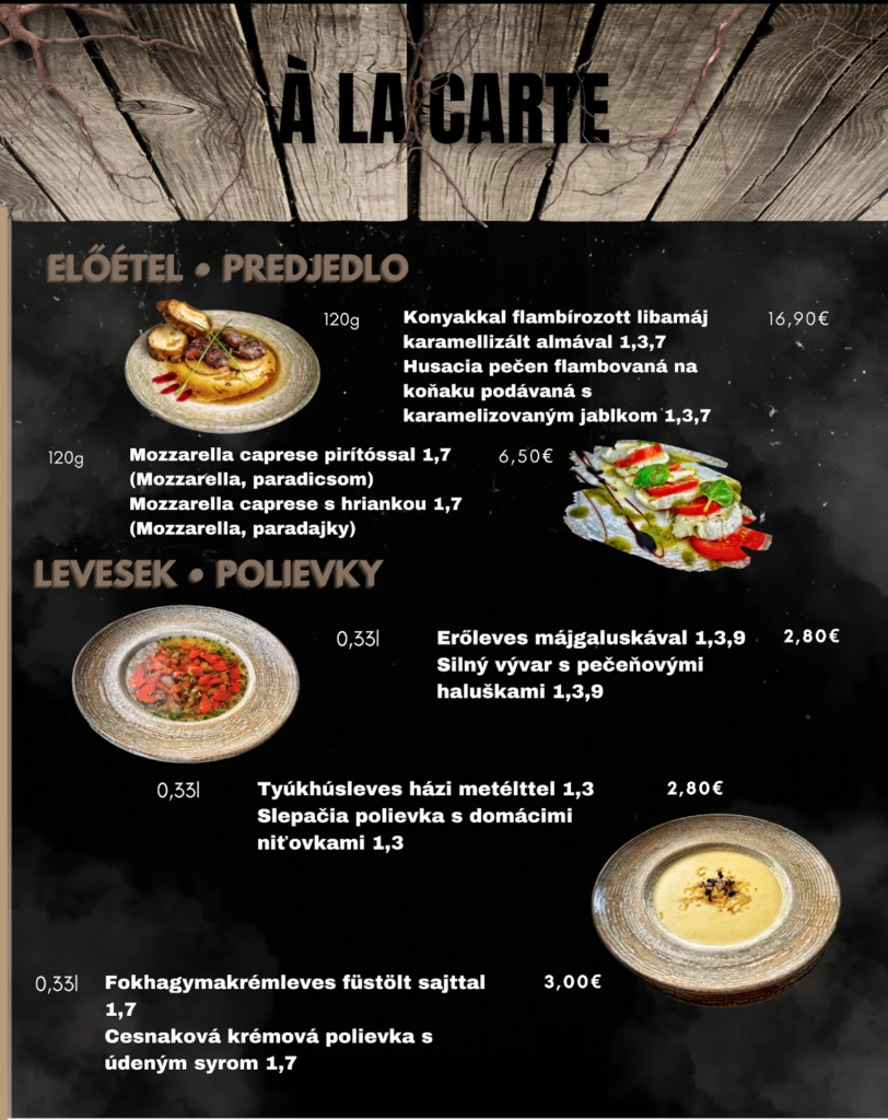 Jedálny lístok - Reštaurácia Szarvas